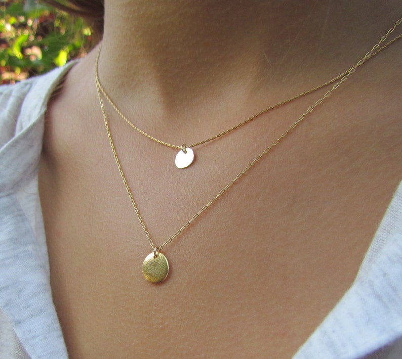 Gold Pebble Necklace, Simple Gold Necklace, Gold Disc Necklace, Small ...
