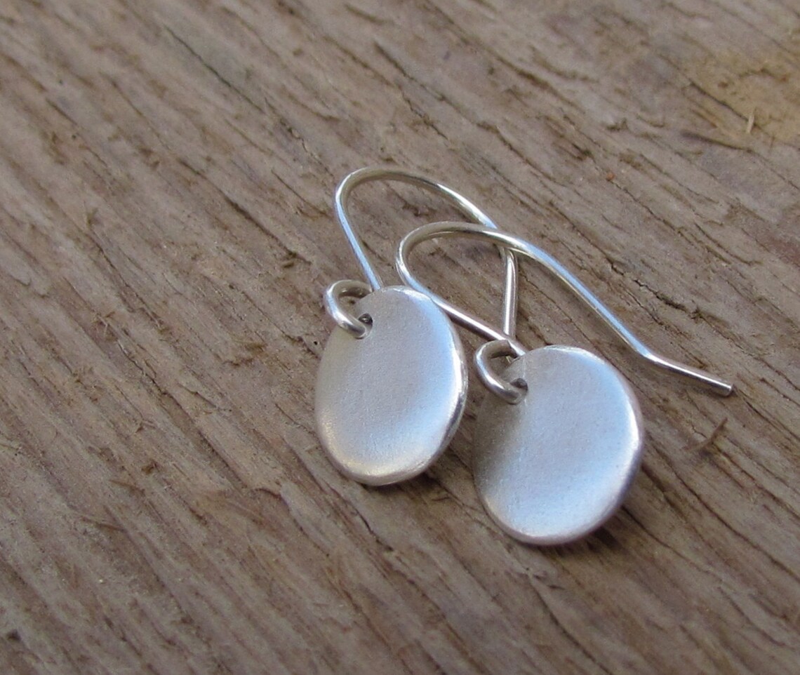 Organic Shape Earrings, Simple Dangle Earrings, Silver Circle Earrings ...