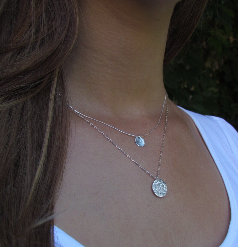 Tiny Silver Disc Necklace, Dainty Silver Necklace, Hammered Silver ...
