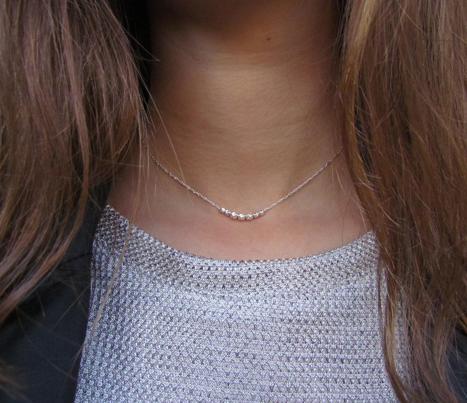 Silver Choker Necklace, Dainty Layered Choker Necklace, Simple Silver ...
