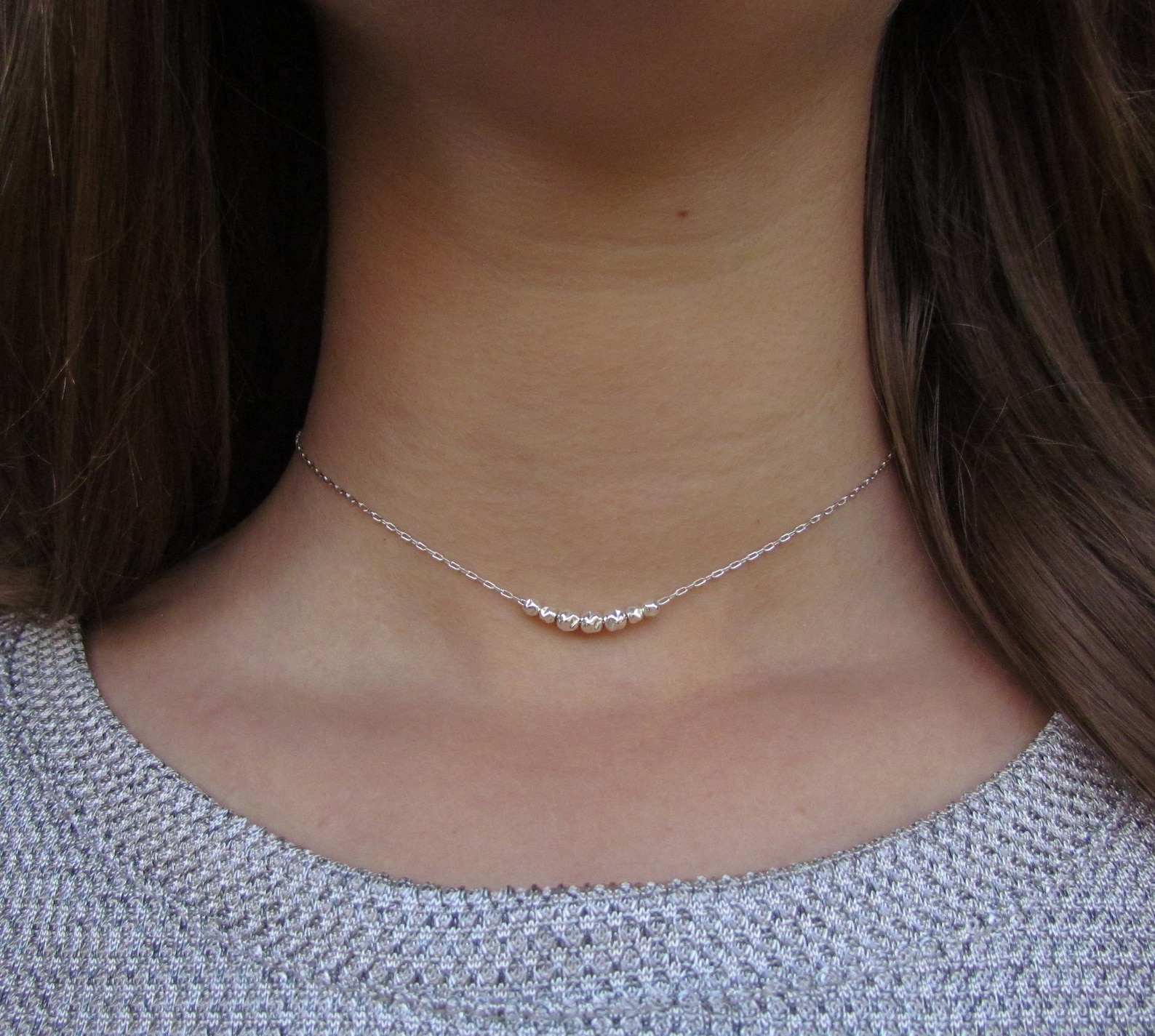 Silver Choker Necklace, Dainty Layered Choker Necklace, Simple Silver ...