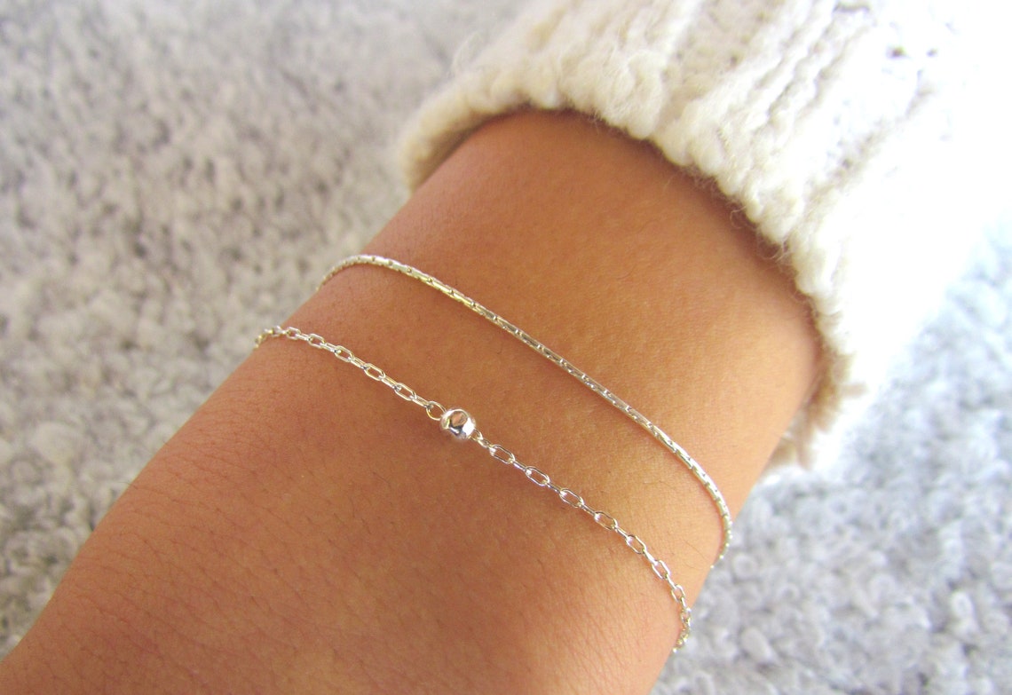 Sterling Silver Bracelet Thin Silver Bracelet Dainty Chain - Etsy