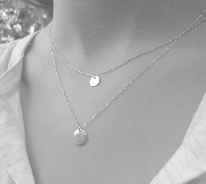 Two Layered Disc Necklaces Simple Silver Necklaces Layered - Etsy