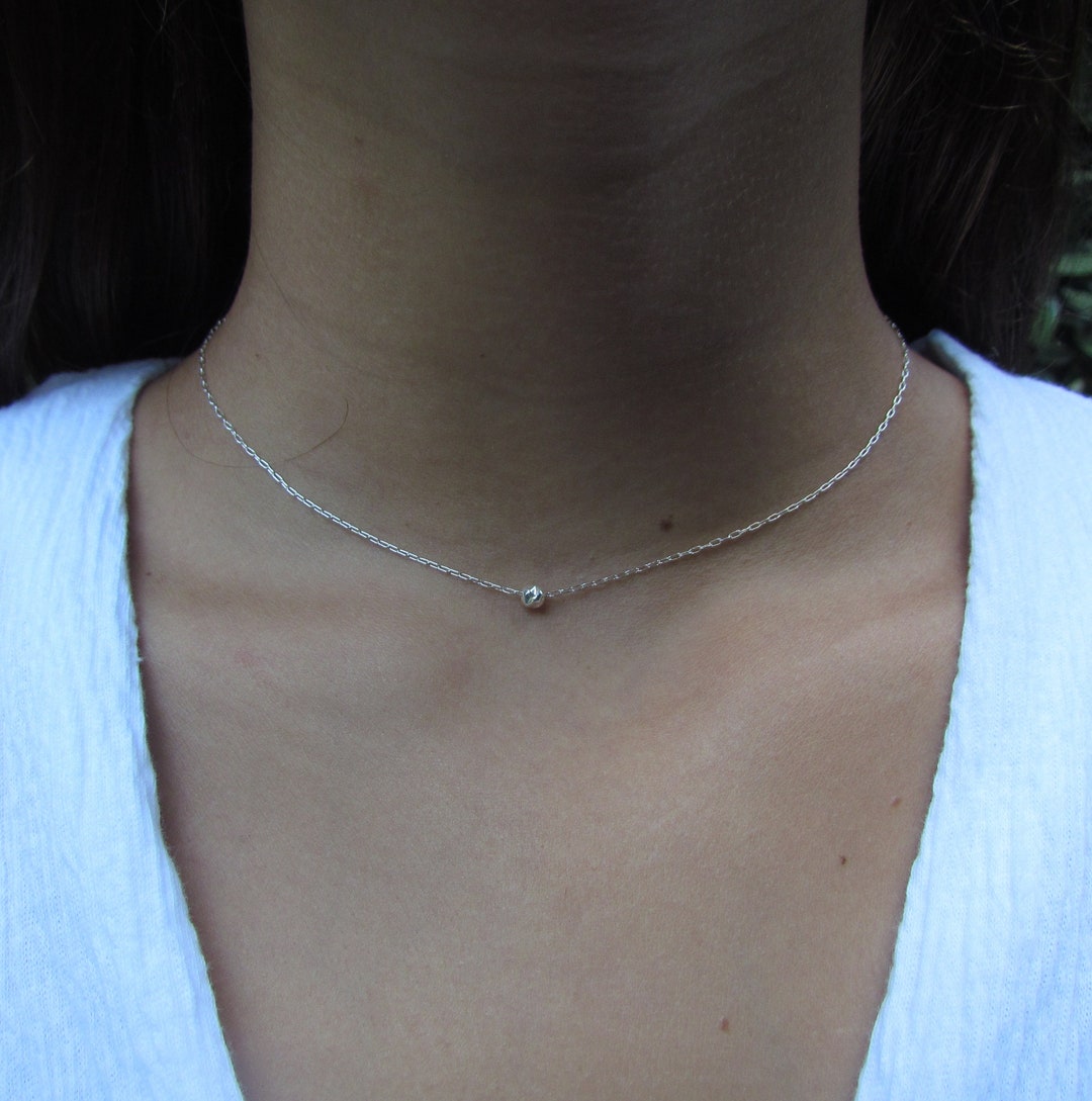 Silver Choker Necklace, One Bead Choker, Layered Choker, Silver Beaded ...