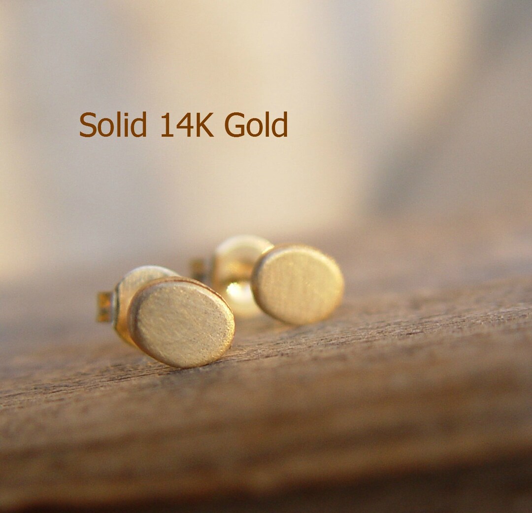 Solid Gold Stud Earring, 14K Gold Oval Studs, Gold Stud Earrings, Small ...