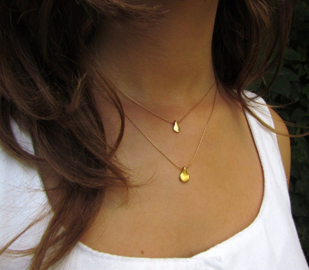Two Layered Teardrop Necklaces, Simple Gold Necklaces, Gold Teardrop ...