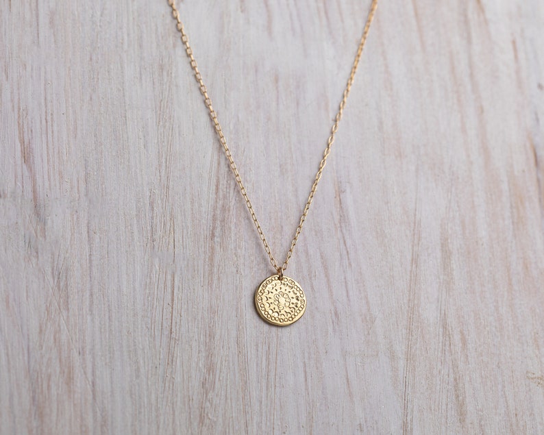 Gold Disc Necklace, Hammered Gold Disc Necklace, Simple Gold Necklace ...