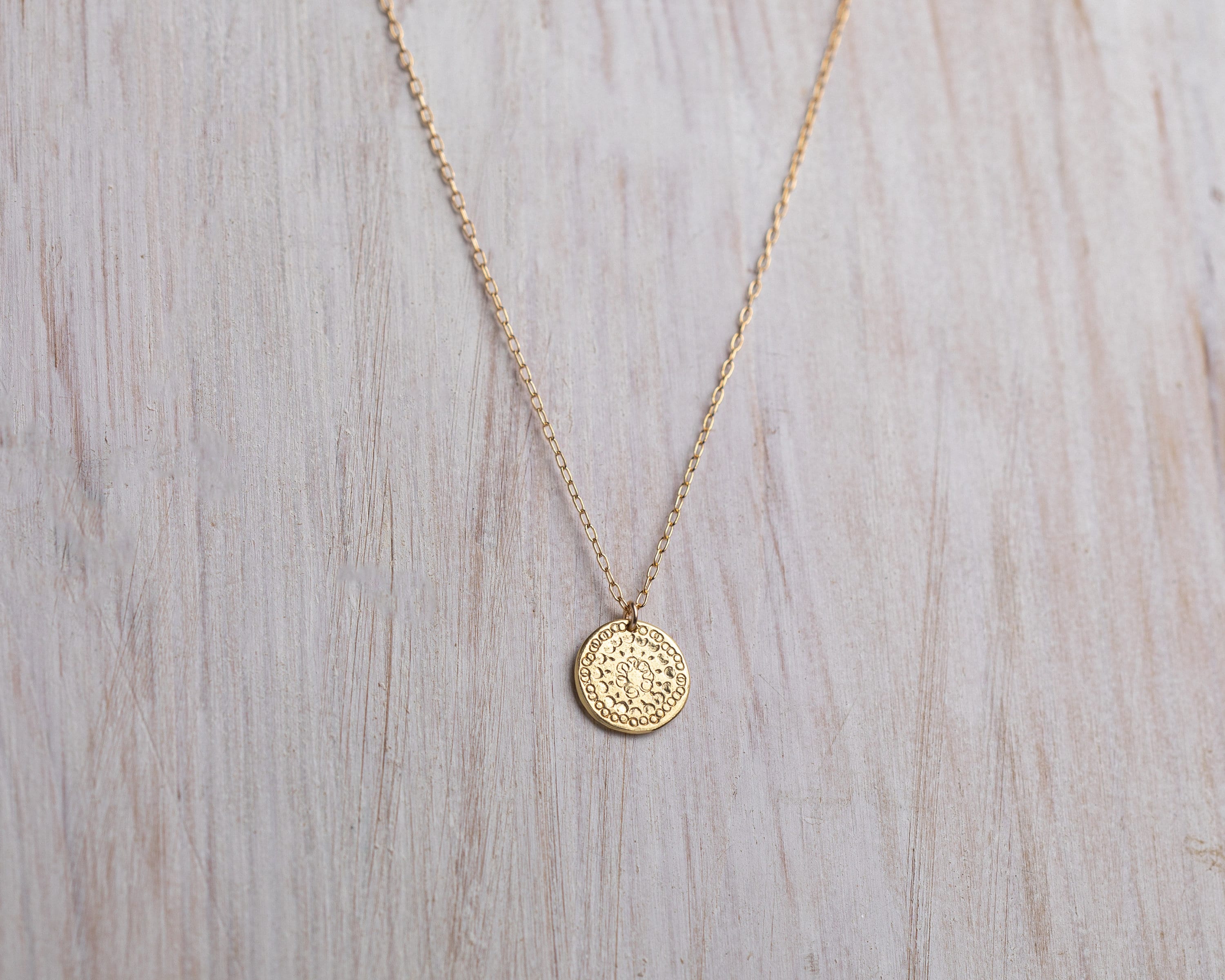 Gold Disc Necklace, Hammered Gold Disc Necklace, Simple Gold Necklace ...