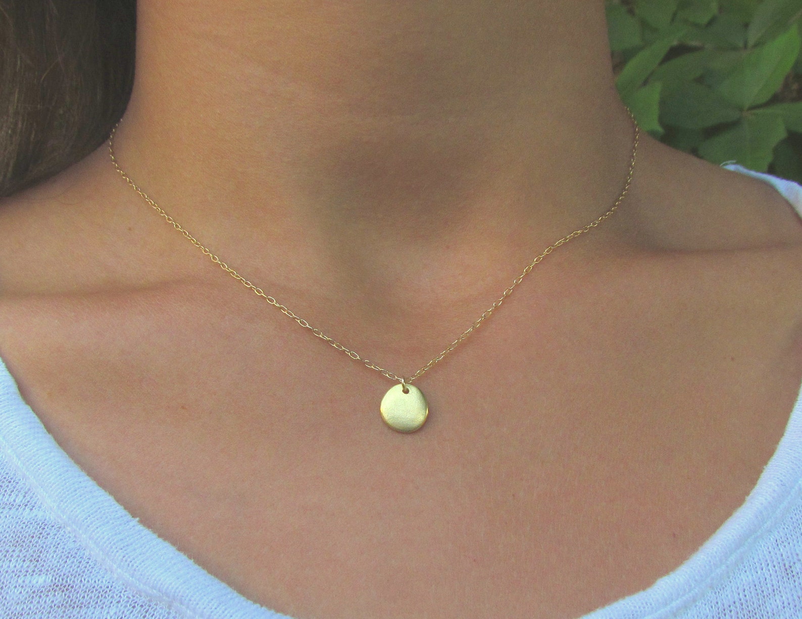 Gold Pebble Necklace, Simple Gold Necklace, Gold Disc Necklace, Small ...