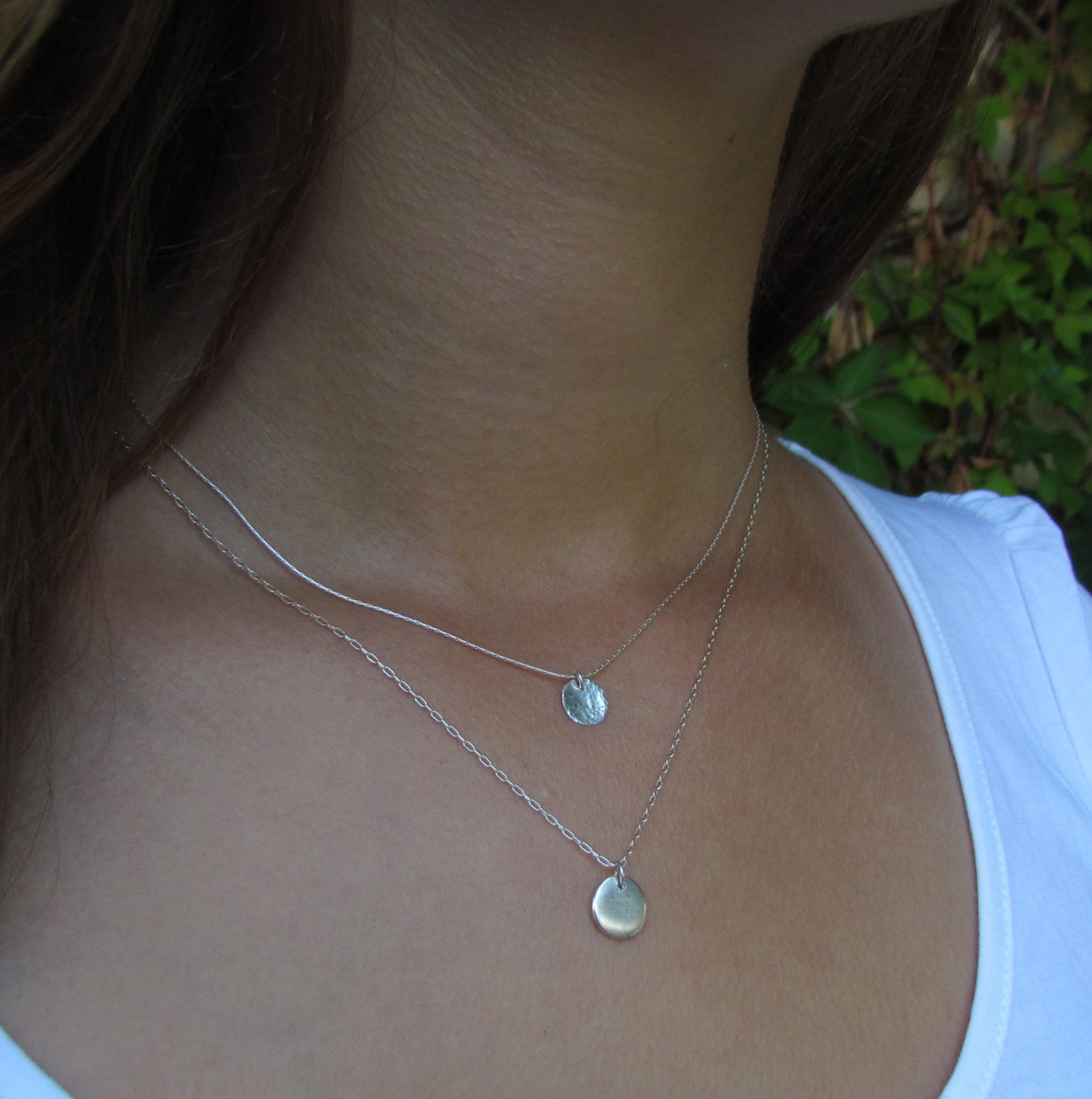 Two Layered Disc Necklaces Simple Silver Necklaces Layered - Etsy