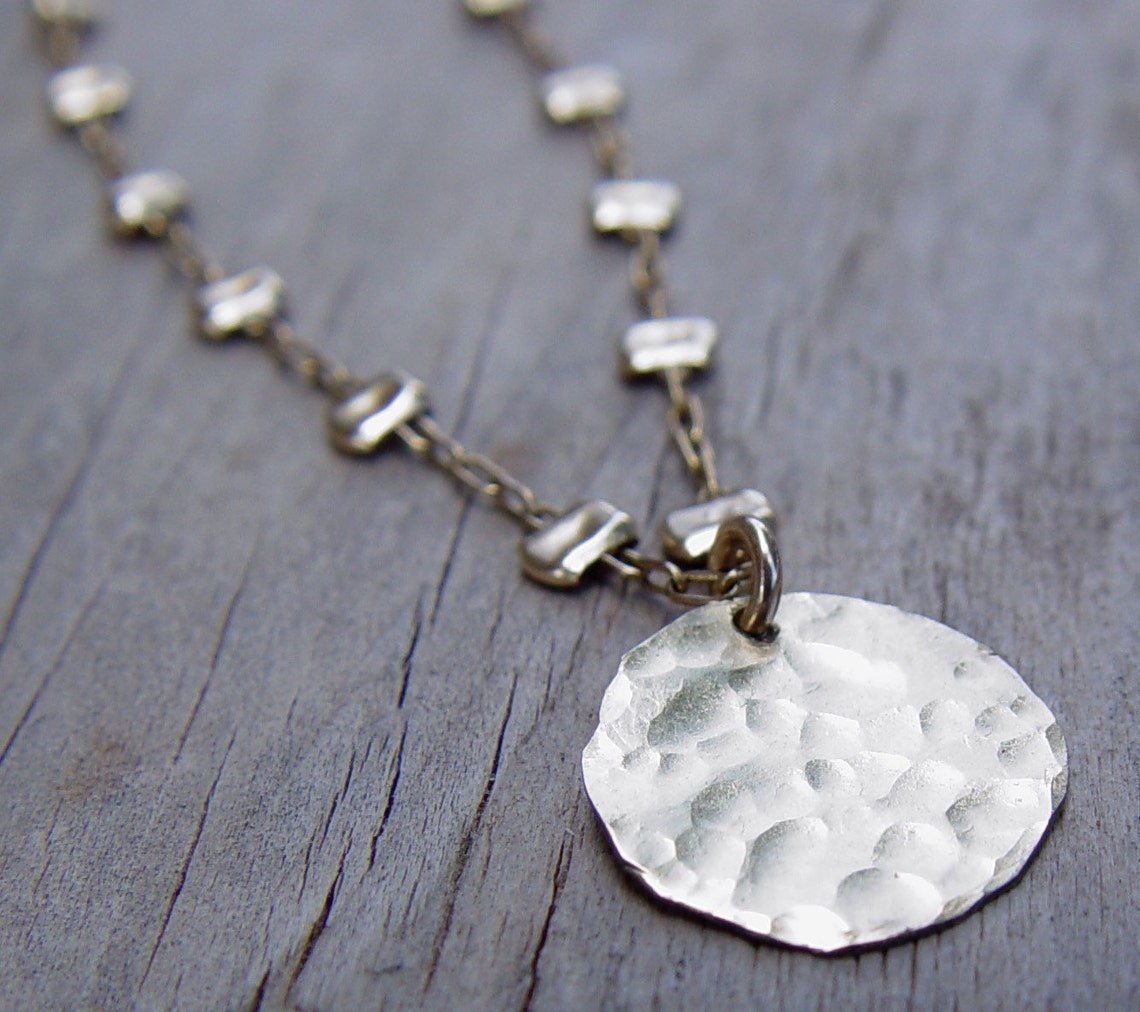 Gold Disc Necklace, Hammered Gold Disc Necklace, Delicate Gold Necklace ...