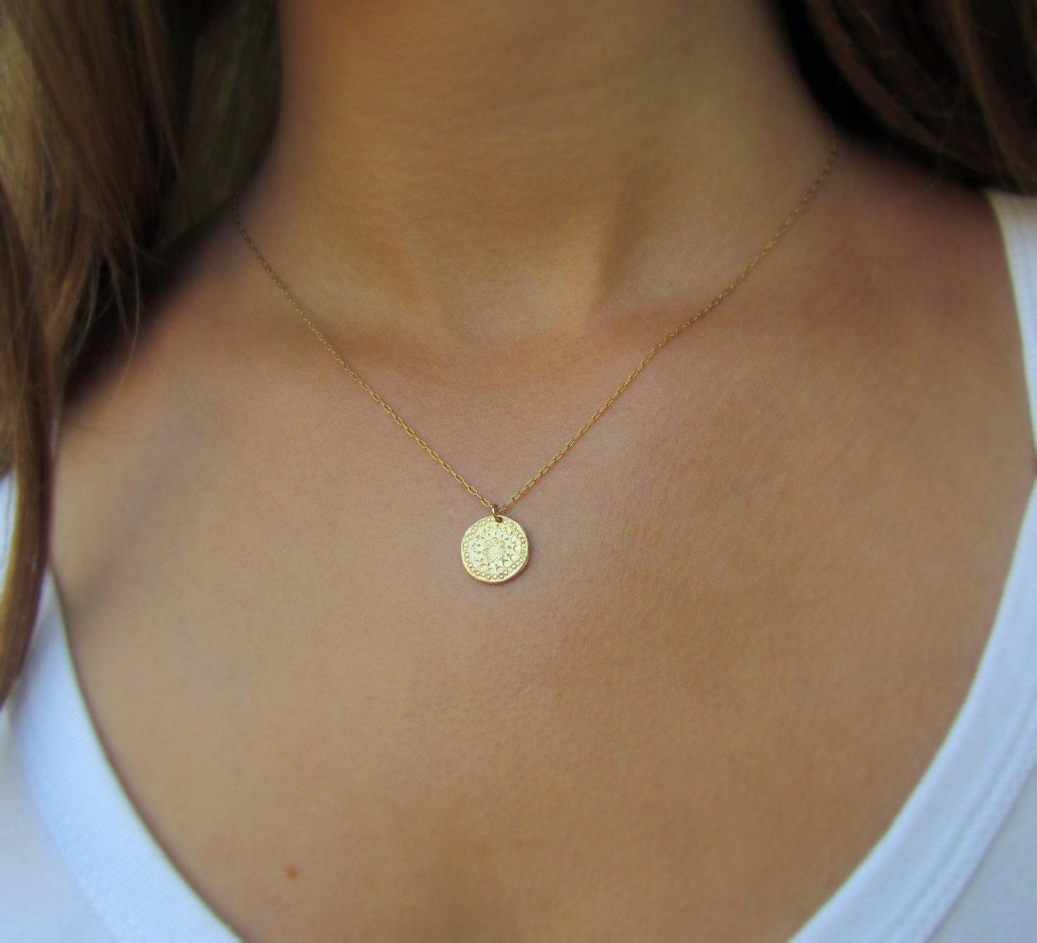 Gold Disc Necklace Hammered Gold Disc Necklace Simple Gold - Etsy