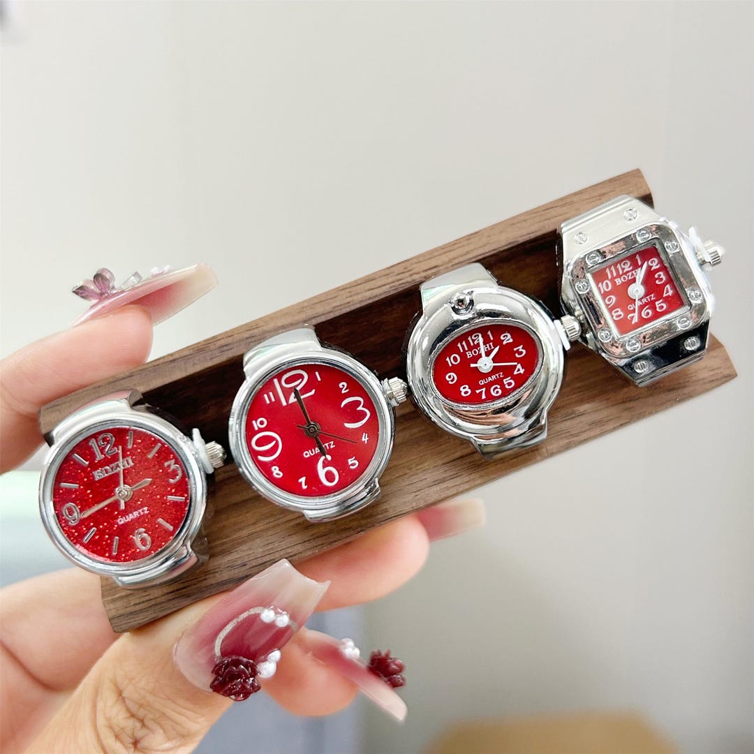 Red Retro Punk Ring Watch,handmade Silver Stretchable Ring Watch,women ...