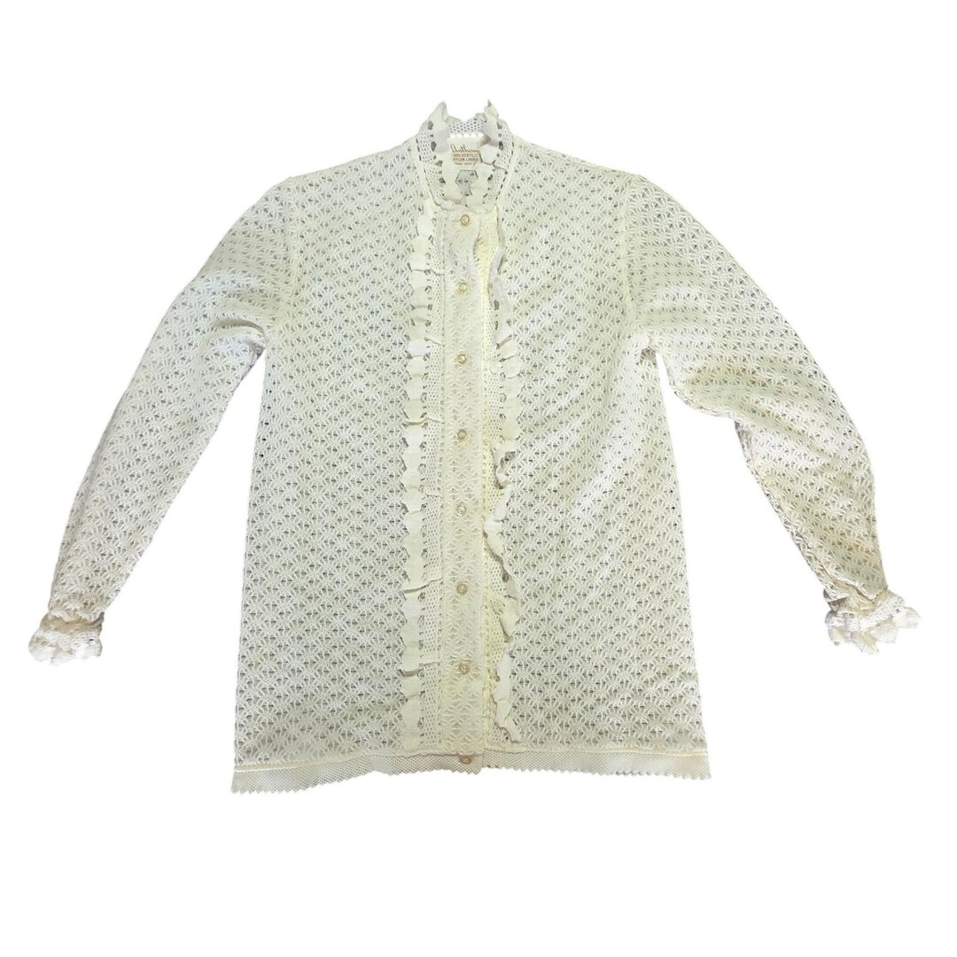 Anthony's Vintage 60s Edwardian Crochet Lace Button Down Blouse White ...