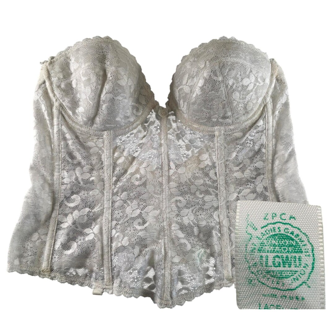 Vintage Carnival White Lace Corset Bustier Top Strapless ILGWU Union ...