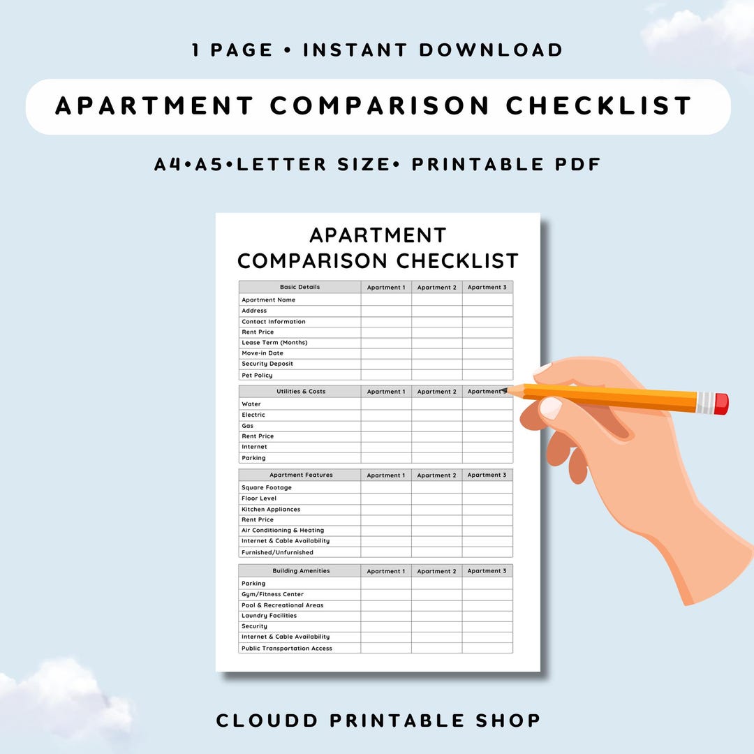 Apartment Comparison Checklist, Instant Download, A5/a4/letter Size - Etsy
