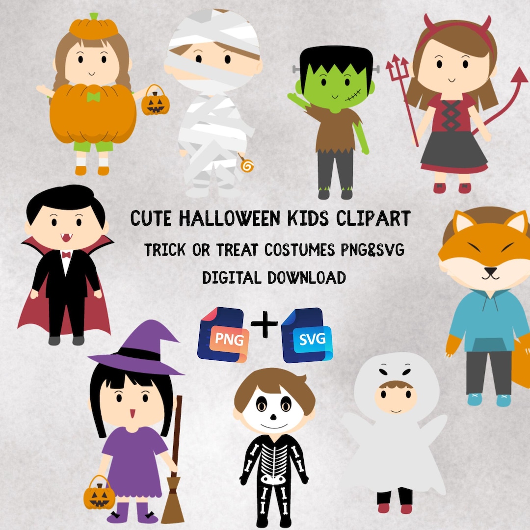 Cute Halloween Kids Clipart | Trick or Treat Costumes PNG & SVG ...