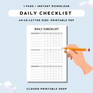 Printable Daily Checklist, Instant Download, A5/a4/letter Size - Etsy