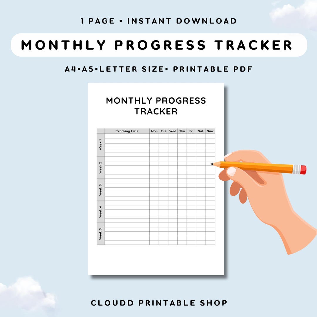 Printable Monthly Progress Tracker, Instant Download, A5/a4/letter Size ...