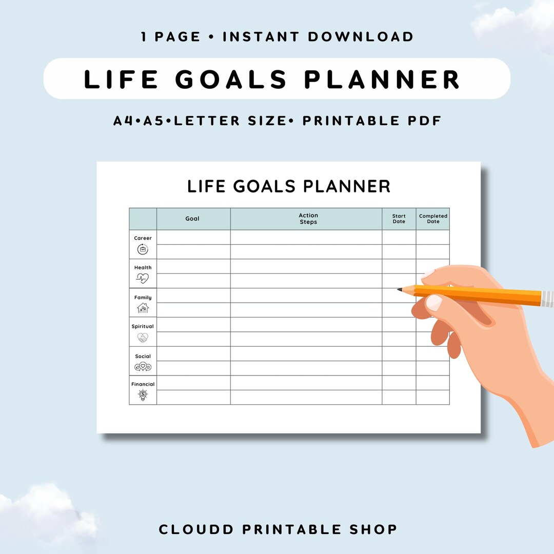 Printable Life Goals Planner, Instant Download, A5/a4/letter Size - Etsy