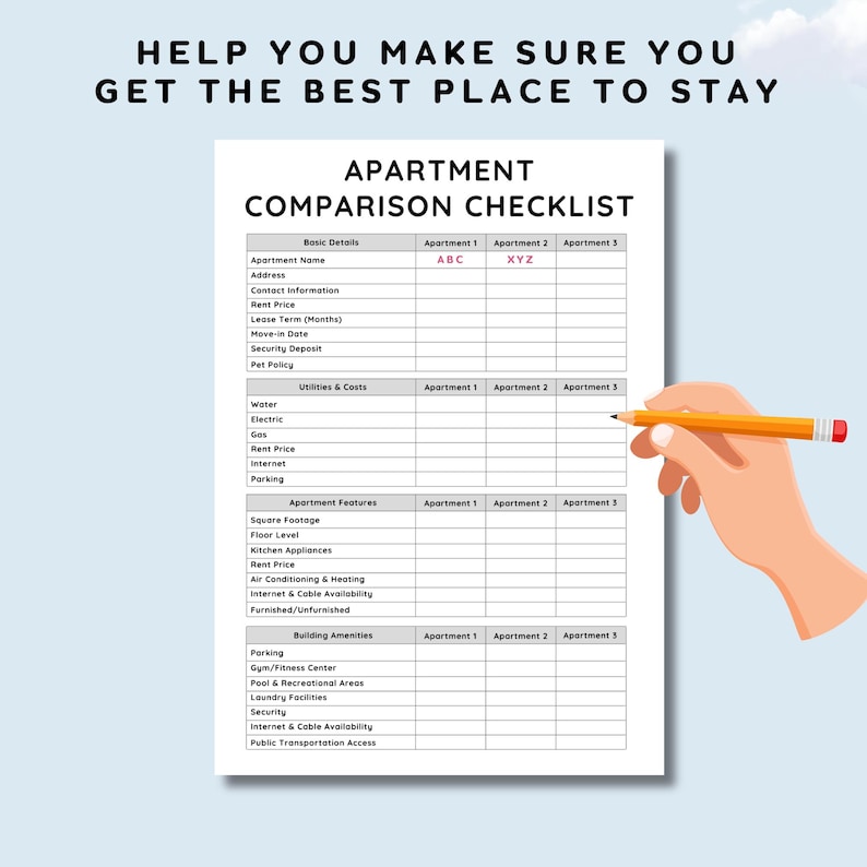 Apartment Comparison Checklist, Instant Download, A5/a4/letter Size - Etsy