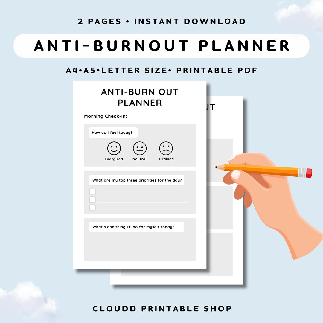 Printable Anti Burnout Planner, Instant Download, A5/a4/letter Size - Etsy