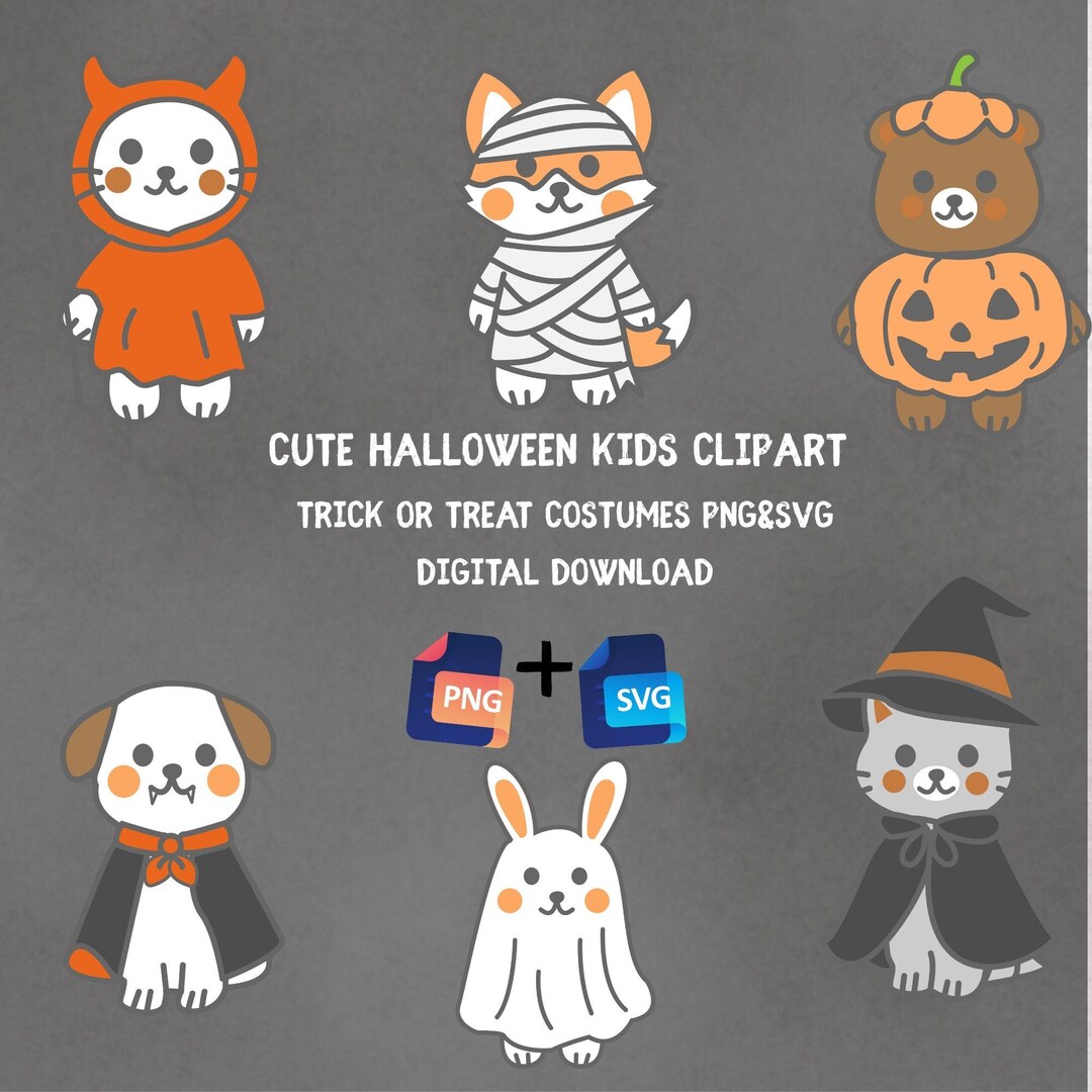 Cute Halloween Animals Clipart | Trick or Treat Costumes PNG & SVG ...
