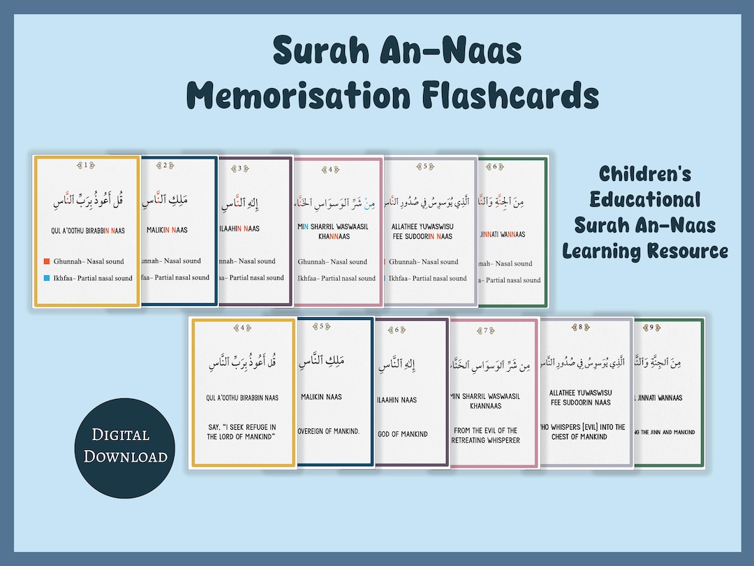 Surah An-naas Flashcards With Tajweed Surah Naas Memorisation Quran ...