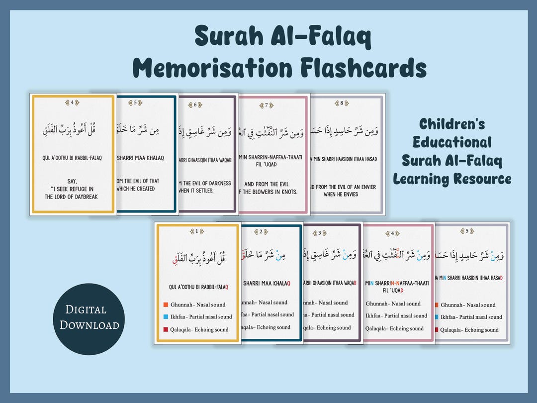 Surah Al-falaq Flashcards With Tajweed Surah Falaq Memorisation Quran ...