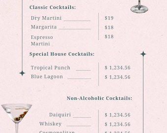 Wine and Cocktail Menu Template - Etsy