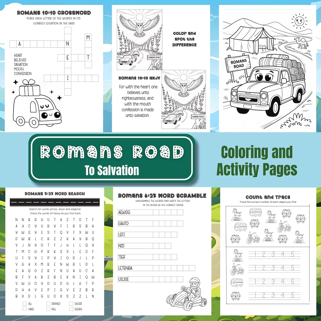 ROMANS ROAD to Salvation for Kids 4+, Coloring and Activity, Spot the ...