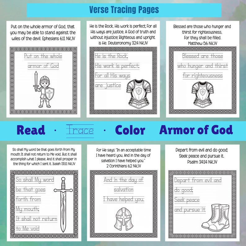 Bible Verse Read • Trace • Color-armor OF GOD: 57 Scriptures for Age 4 ...