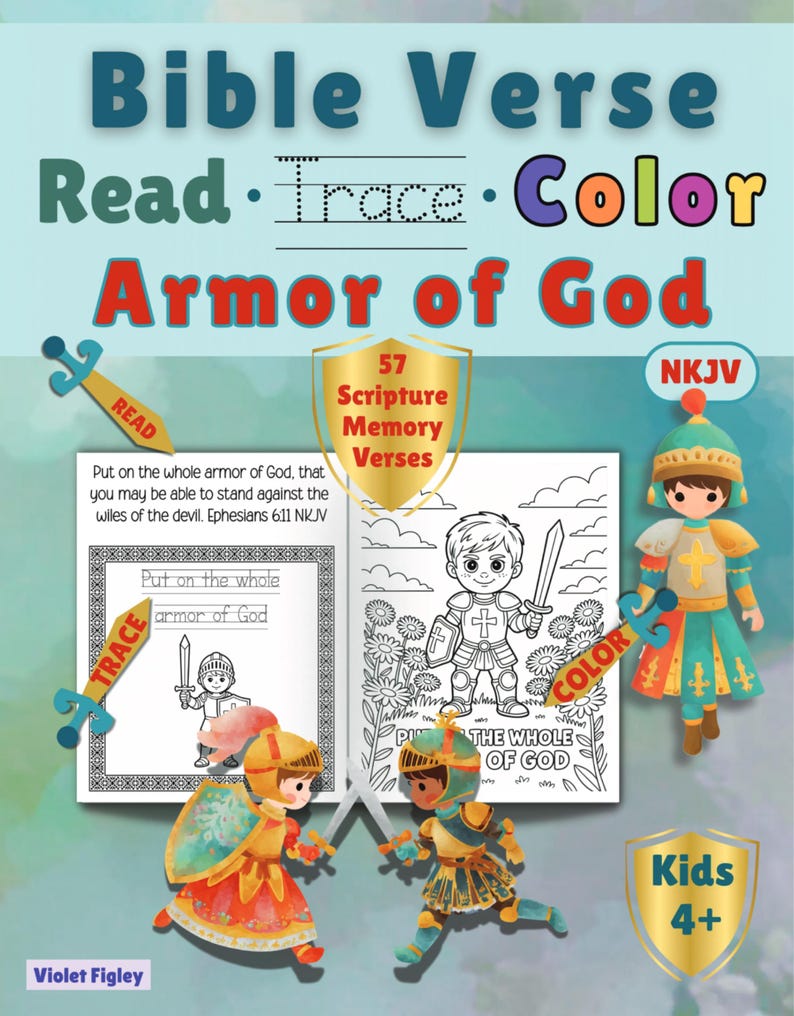 Armor of God Bible Verse Activity Book • Read, Trace, Color (digital ...
