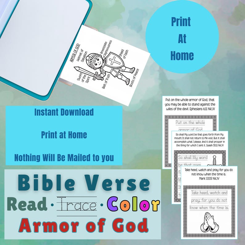Armor of God Bible Verse Activity Book • Read, Trace, Color (digital ...