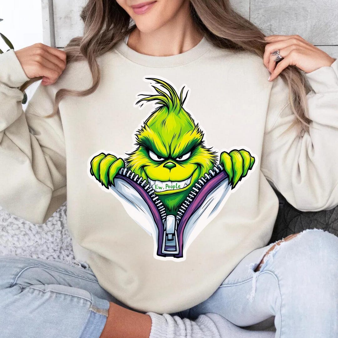 Grinch Zipper PNG Design, Funny Grinch Shirt, Ew People Digital Art PNG ...