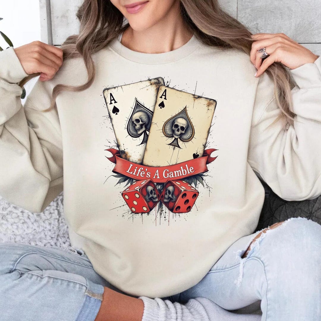 Life’s A Gamble Png, Double Ace Risk Shirt, Skull Poker Cards Design, High Stakes Dice Png ...