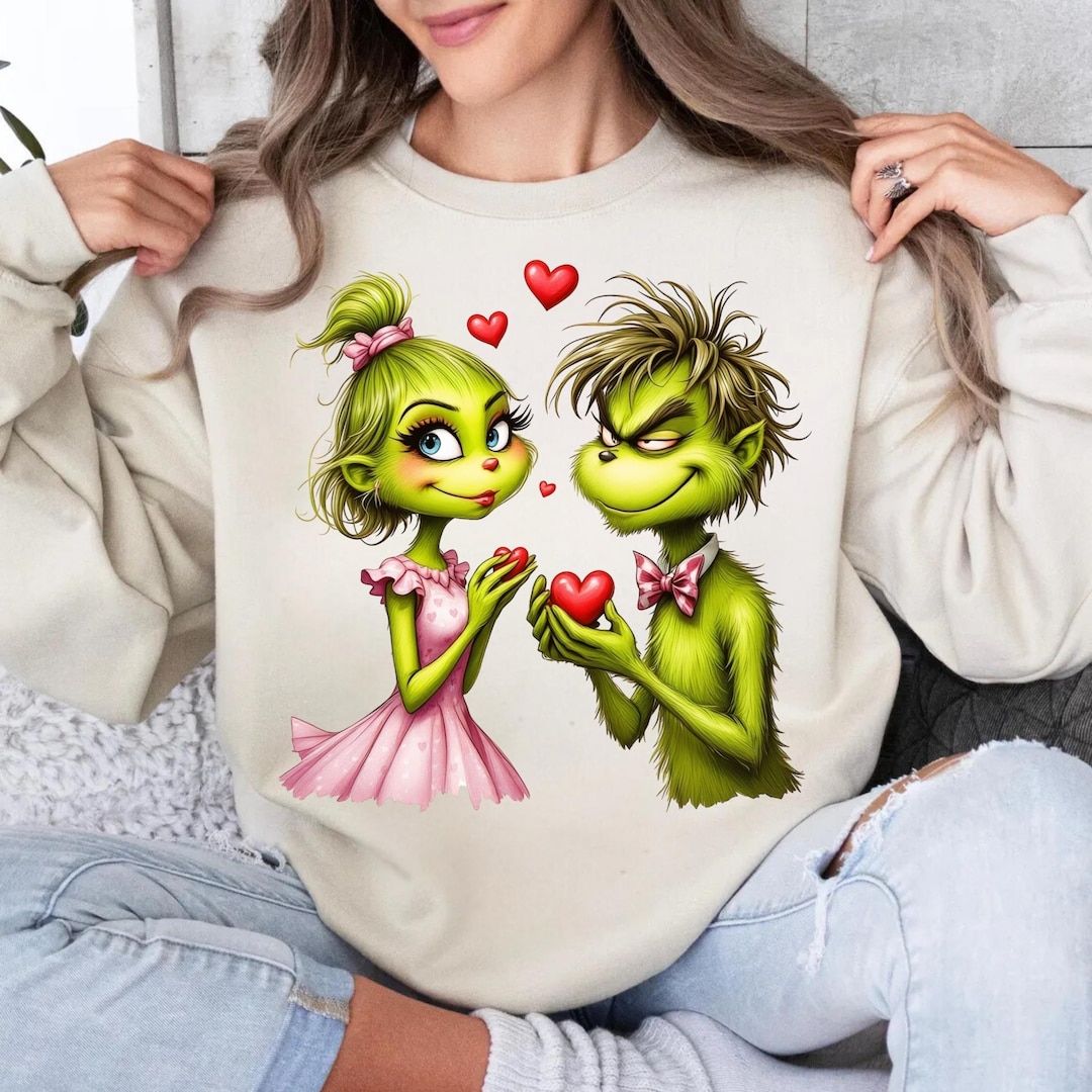 Grinch Valentine’s Day Design - Cute Grinch Holding Hearts Illustration ...