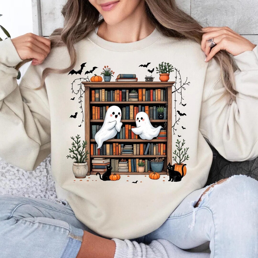 Ghost Library Design PNG, Spooky Bookshelf Shirt, Halloween Shelf ...