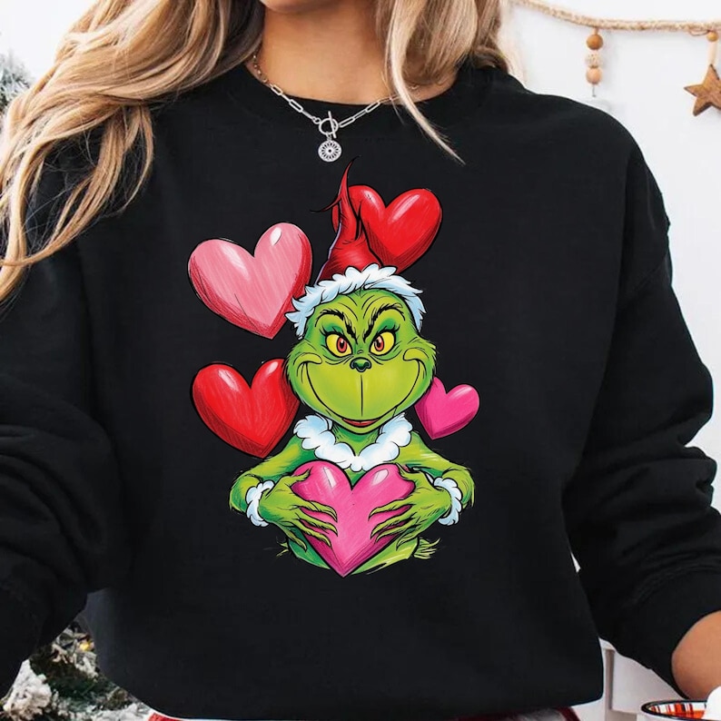 Grinch Valentine’s Day Design - Cute Grinch Holding Hearts Illustration ...
