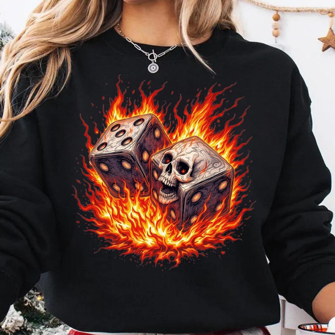 Flaming Skull Dice PNG, Fire Dice Design Shirt, Skull Dice Flames Art ...