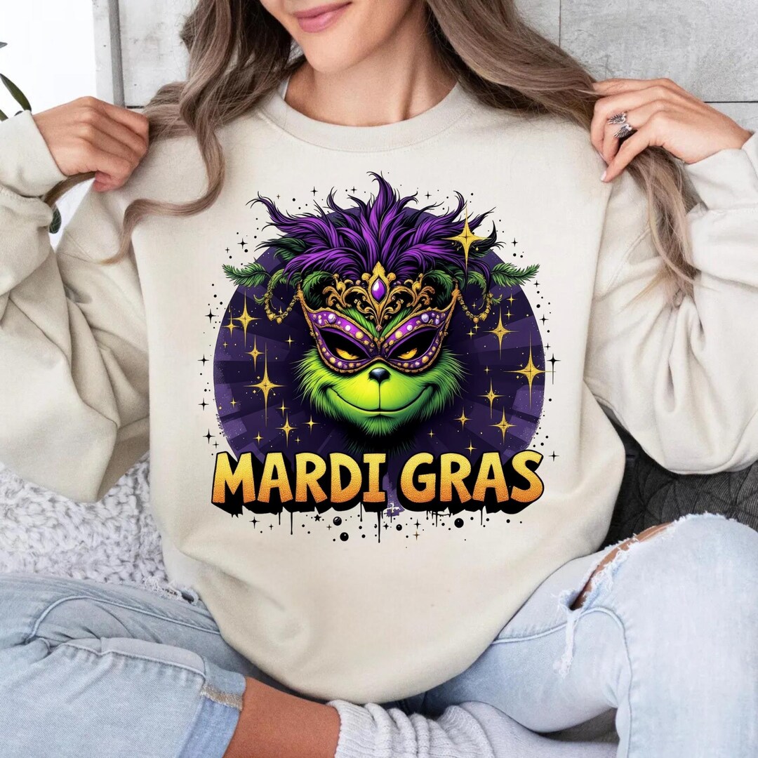Grinch Mardi Gras Shirt, Grinch Mask Design, Mardi Gras Grinch T-shirt ...
