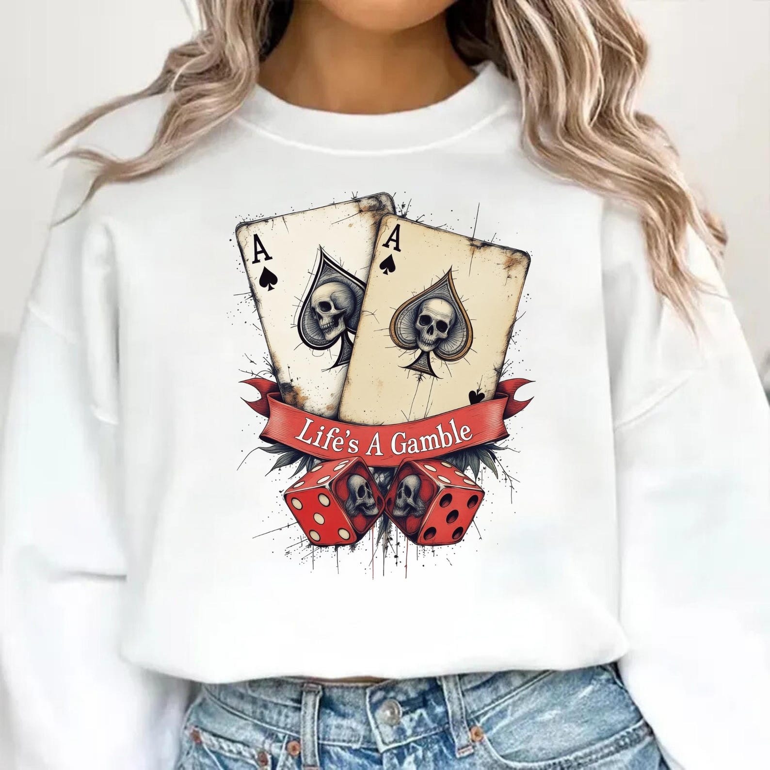 Life’s A Gamble Png, Double Ace Risk Shirt, Skull Poker Cards Design, High Stakes Dice Png ...