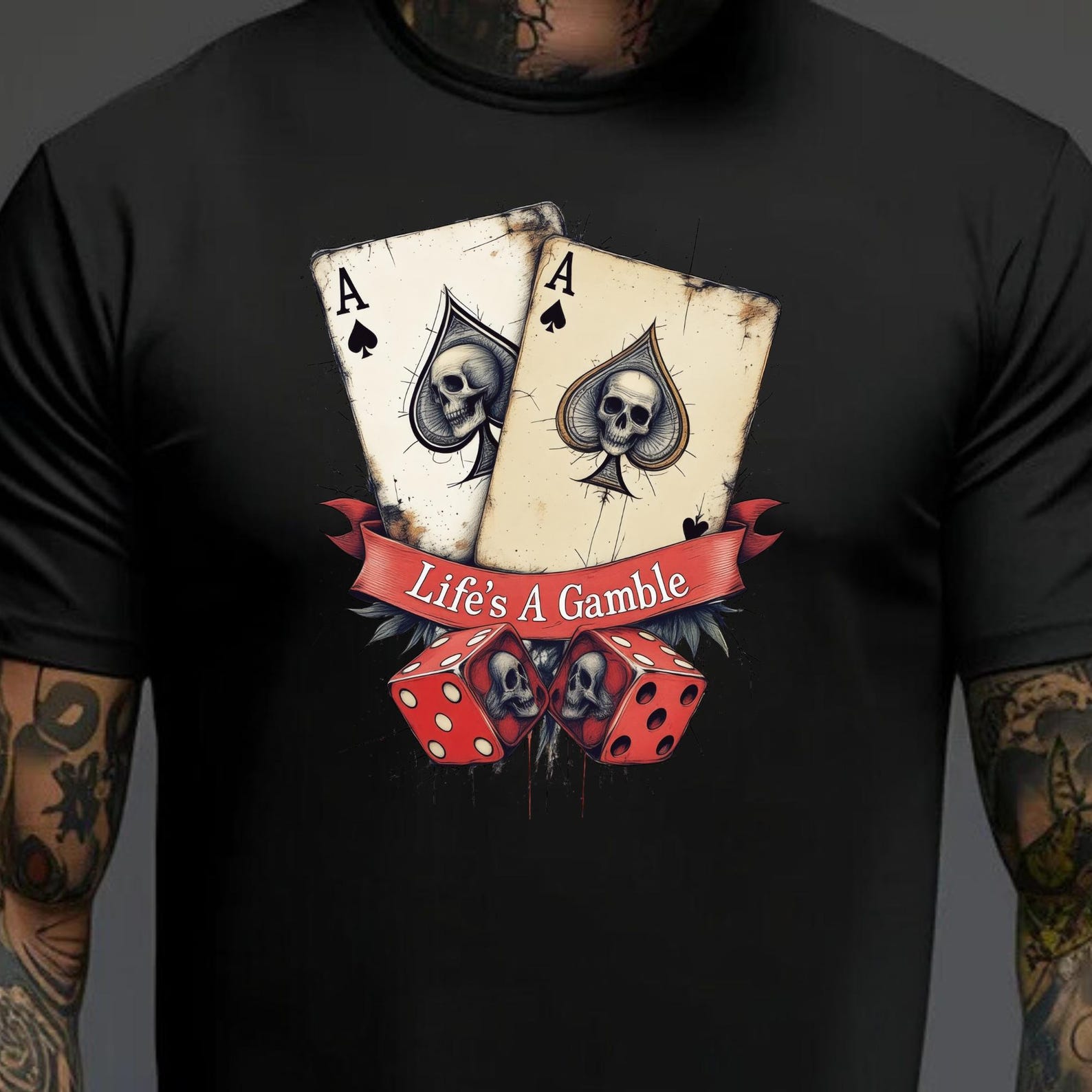Life’s A Gamble Png, Double Ace Risk Shirt, Skull Poker Cards Design, High Stakes Dice Png ...