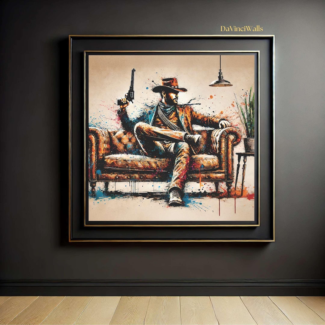 Gunslinger Lounge Splatter Poster Bold Western & Cowboy Art, Brown and ...