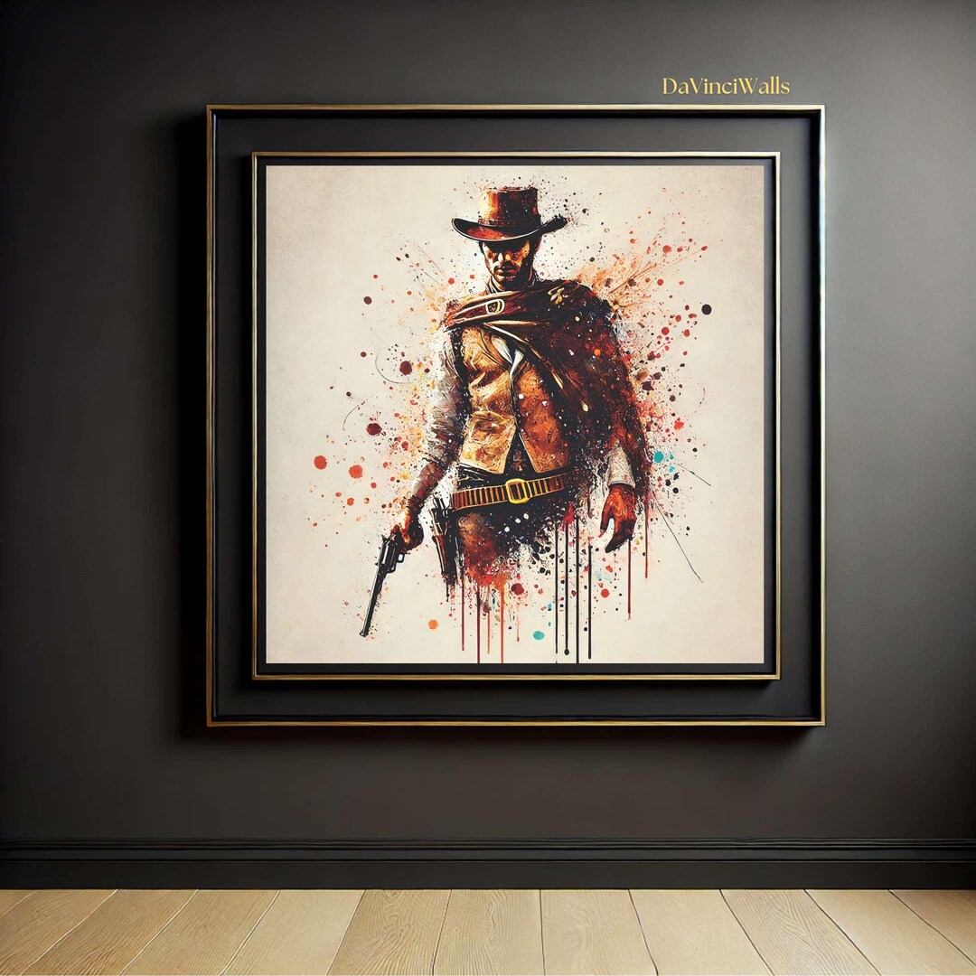 Lone Gunslinger Splatter Poster Bold Western & Cowboy Art, Brown and ...