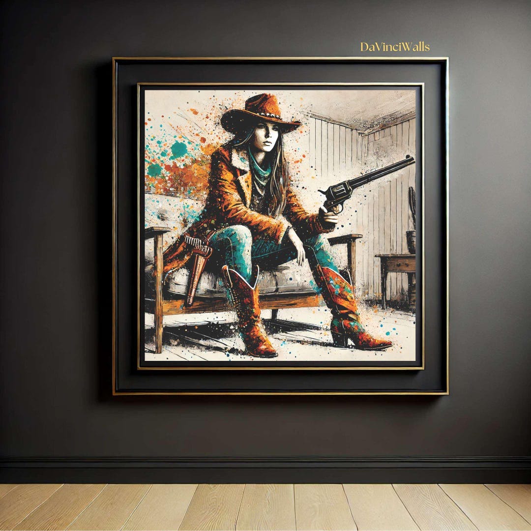 Desert Cowgirl Splatter Poster Vibrant Western & Cowboy Print, Orange ...