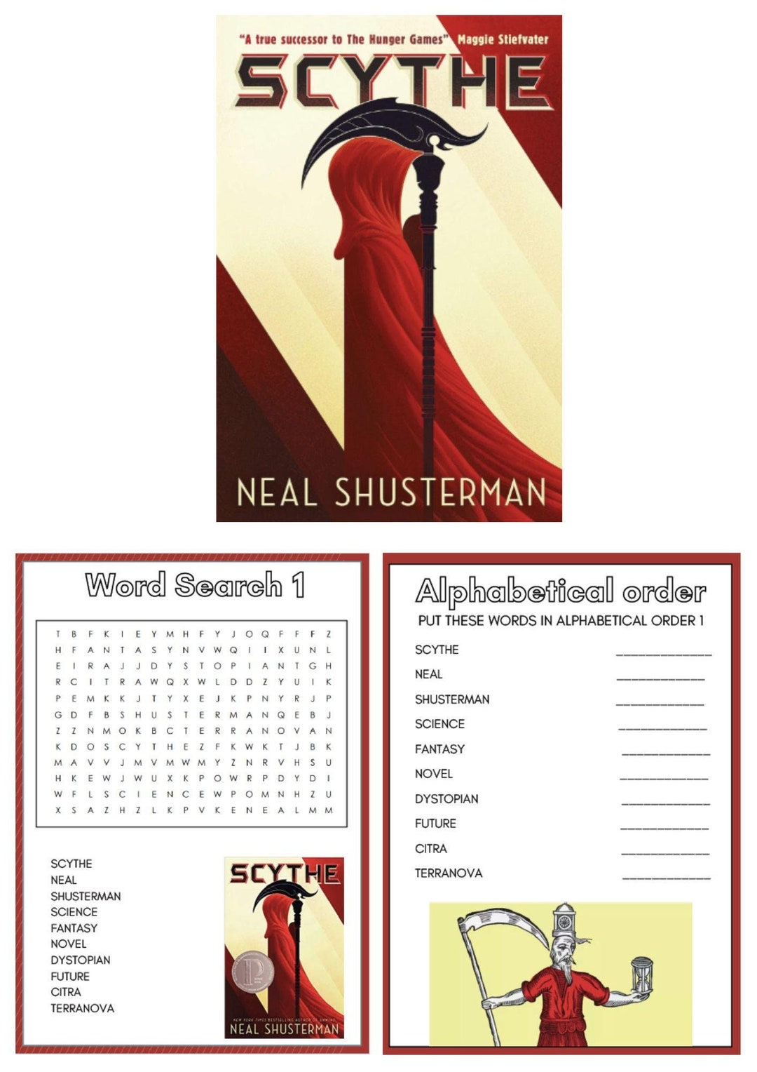 SCYTHE by Neal SHUSTERMAN Activity Worksheets, Science Fantasy Novel ...