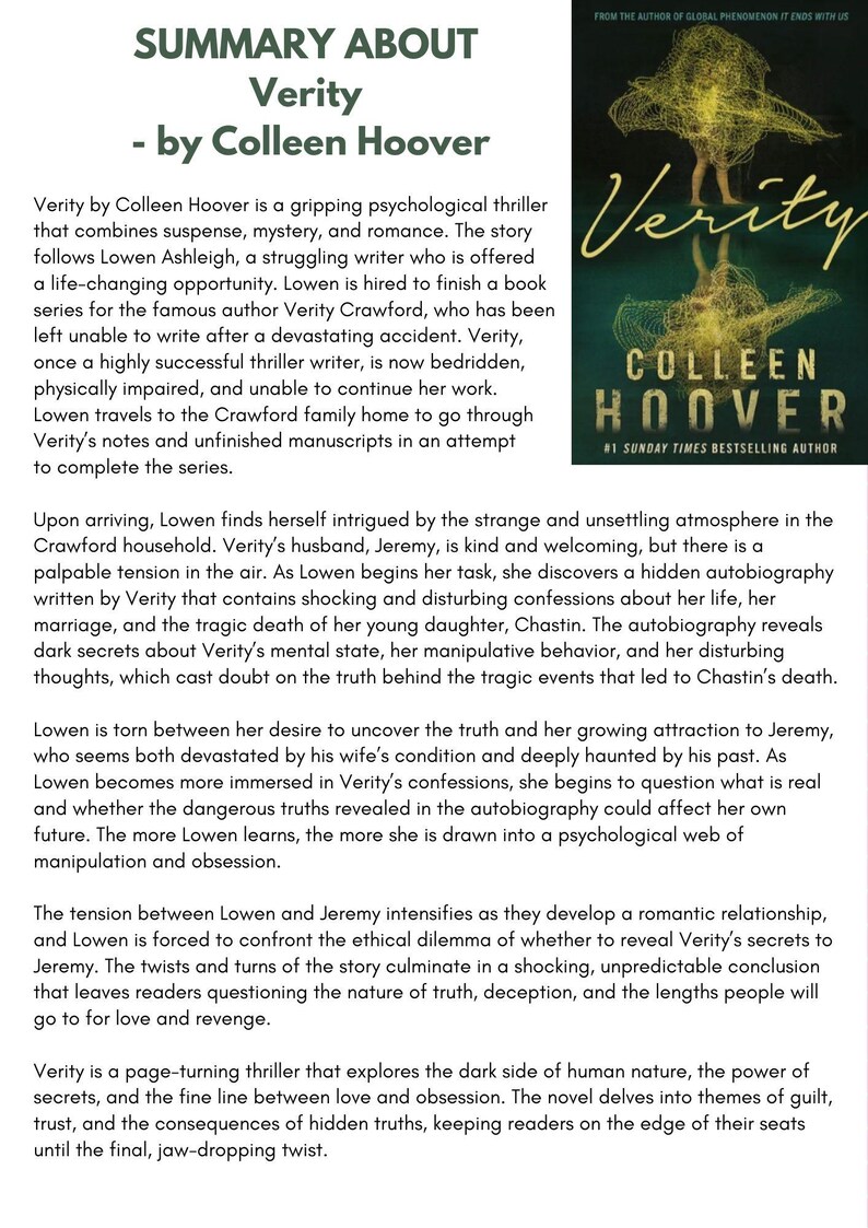 Verity by Colleen Hoover, Book Club Questions & Activities, Reading ...