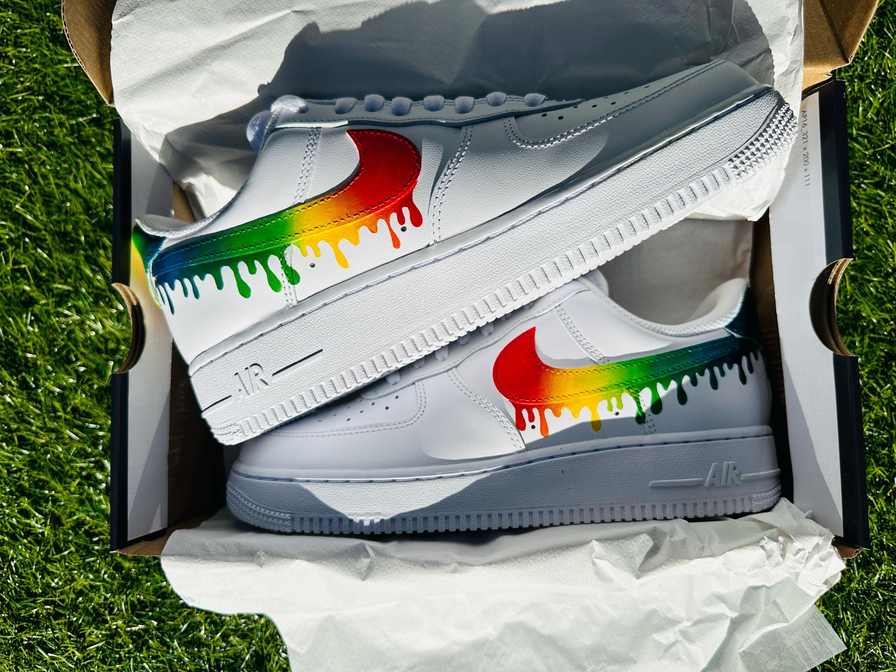 Custom Airforce 1, Custom Nike Shoes, Rainbow Drip Custom, Hand-painted ...