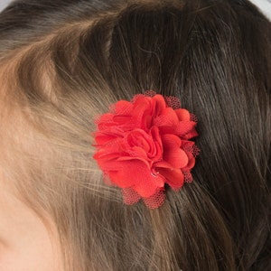 Red Satin Clips Red Flower Clips Girl Birthday Gift | Etsy
